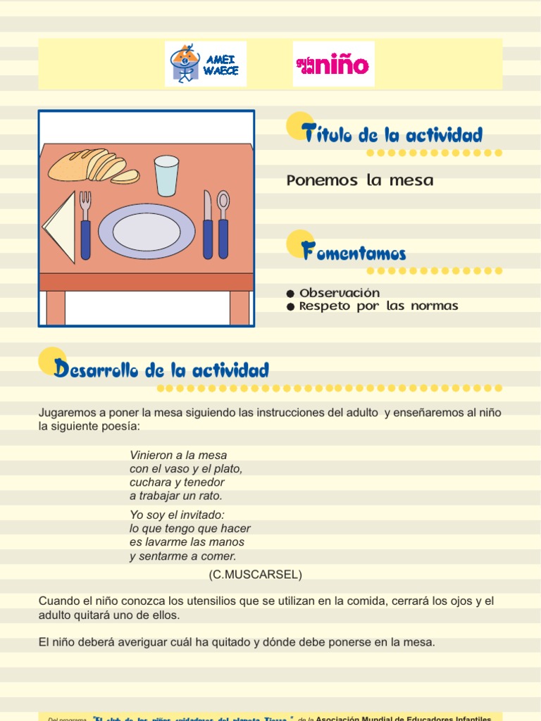 Ficha para Aprender A PONER LA MESA | PDF | Arte | Salud y bienestar