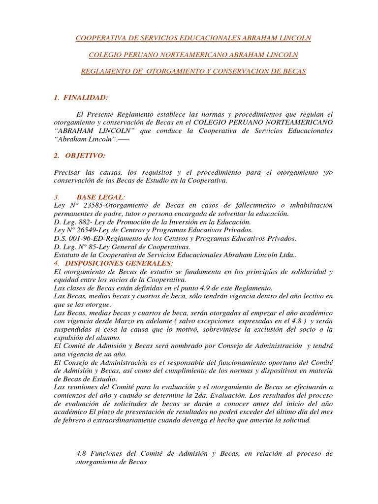 Reglamento de Otorgamiento de Becas | PDF | Cooperativa | Pensión