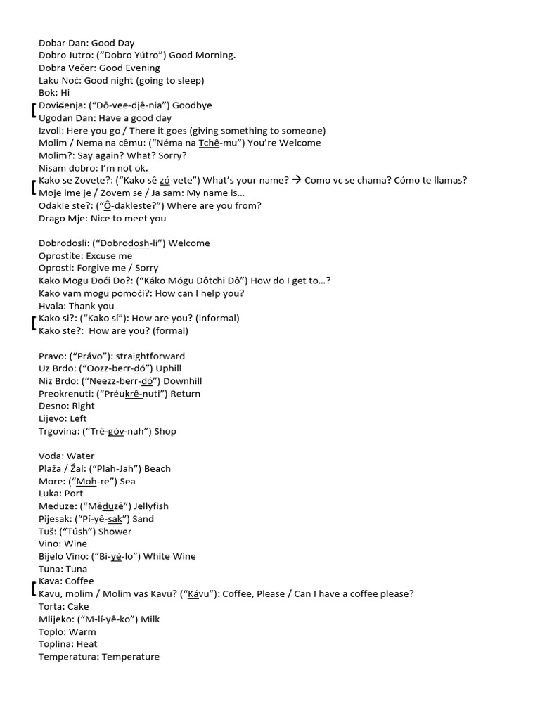 Quick Basic Words in Croatian | PDF