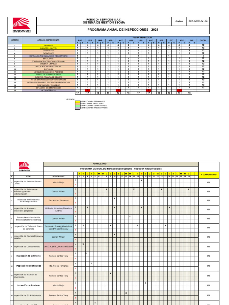 Programa Mensual de Inspecciones | PDF
