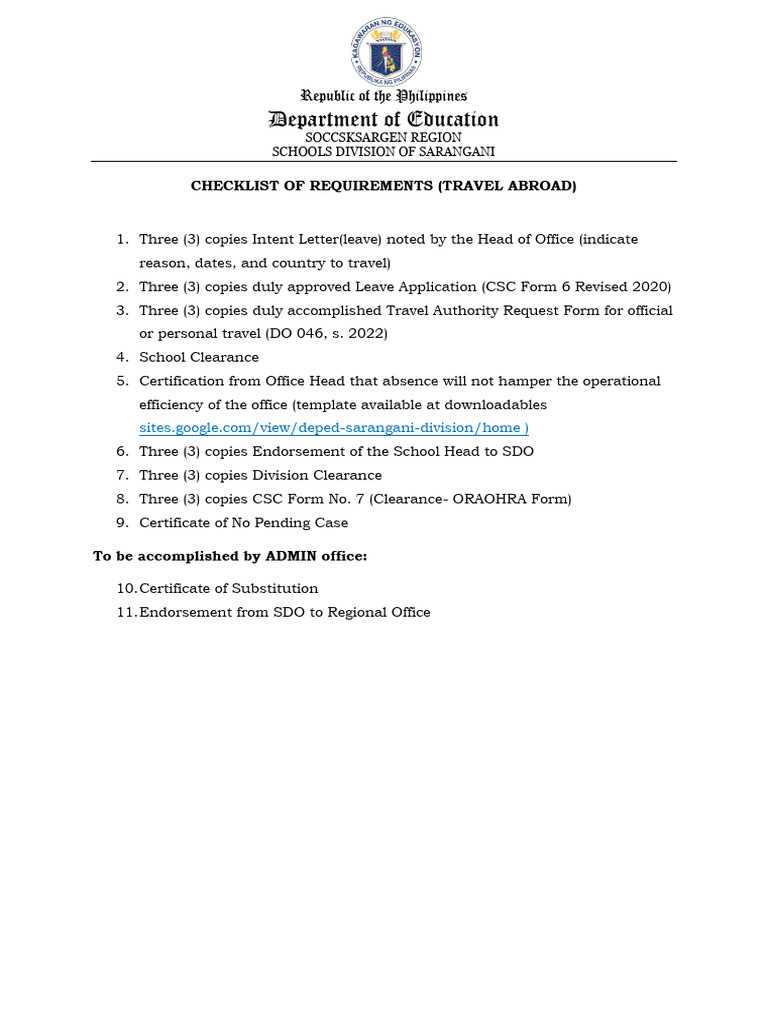Travel Requirements for DepEd Teachers | PDF