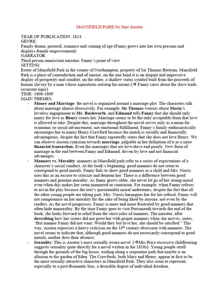 MANSFIELD PARK by Jane Austen | PDF | Mansfield Park