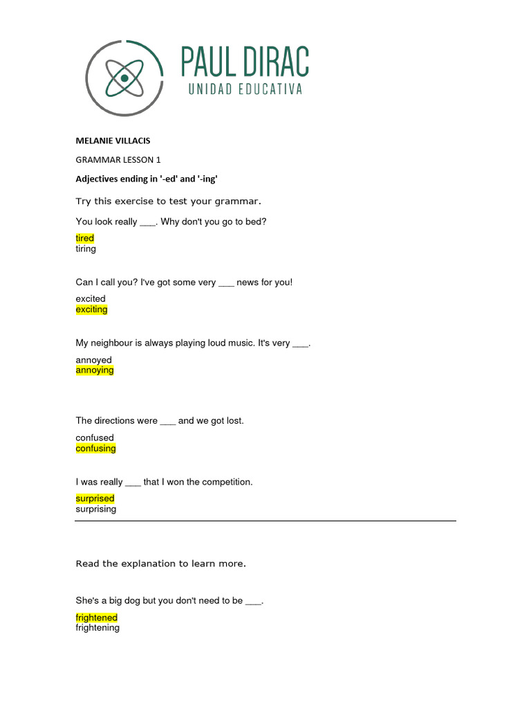 Adjectives and Articles Grammar Exercises | PDF