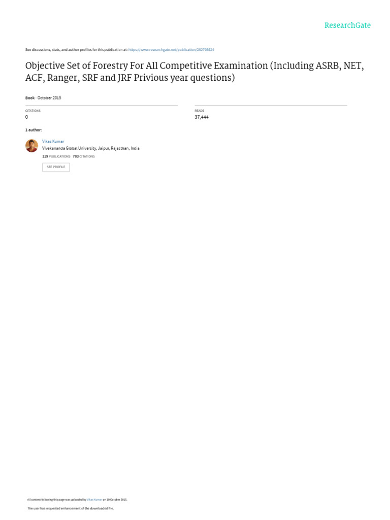 Objective Set of Forestry For All Competitive Examination (Including ASRB, NET, ACF, Ranger, SRF ...