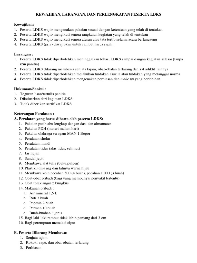Perlengkapan LDKS | PDF