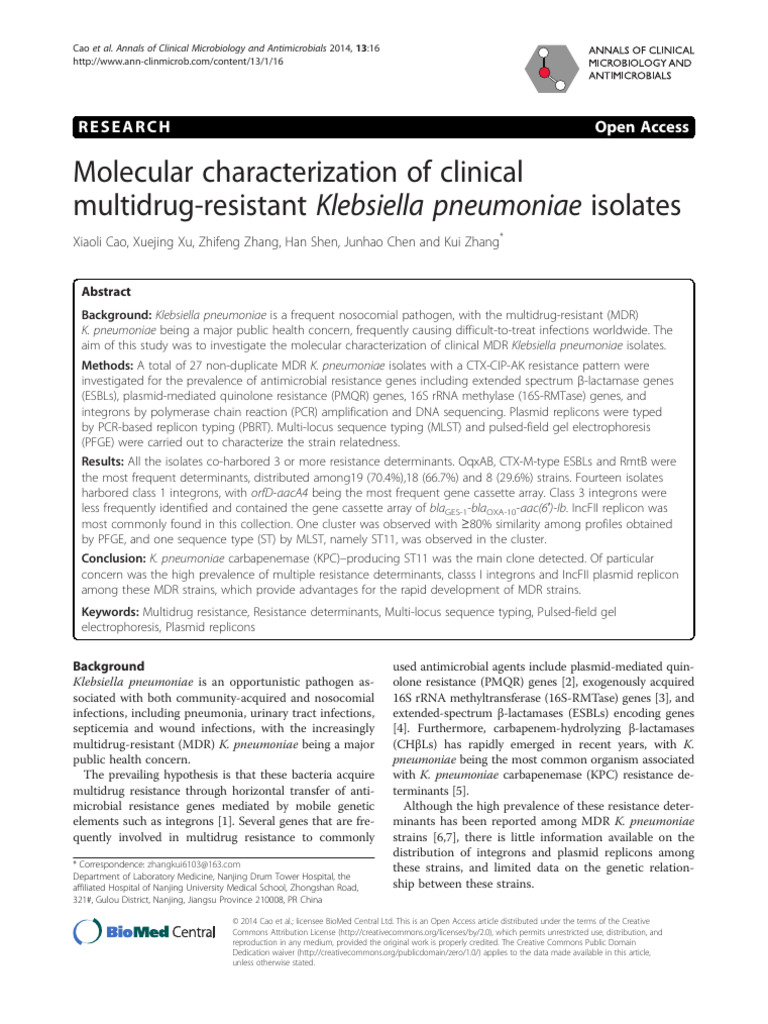 Molecular Characterization of Clinical Multidrug-Resistant Klebsiella ...