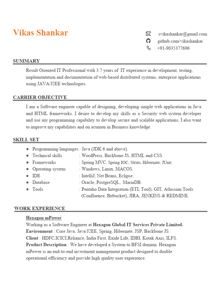 Vikas Shankar: Work Experience | PDF