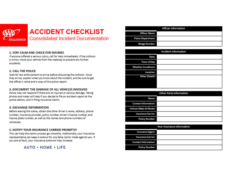 Printable Accident Checklist | PDF | Law