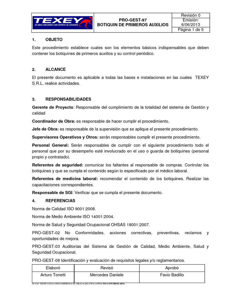 PRO-GEST-97 Botiquin de Primeros Auxilios | PDF