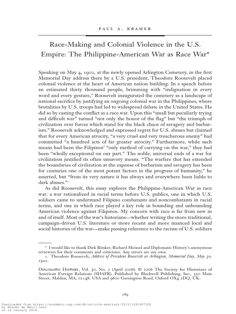Kramer 2006 Phil-Am War As Race War-1-1 | PDF | Social Science | History