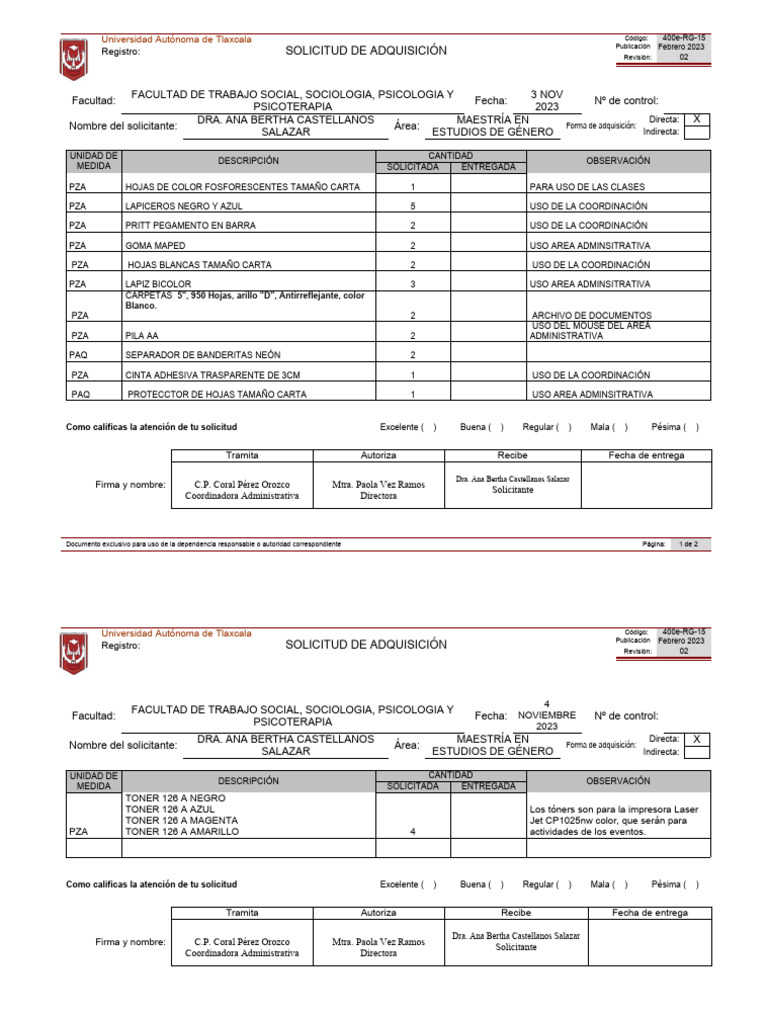 FORMATO REQUISICIONES Sep | PDF