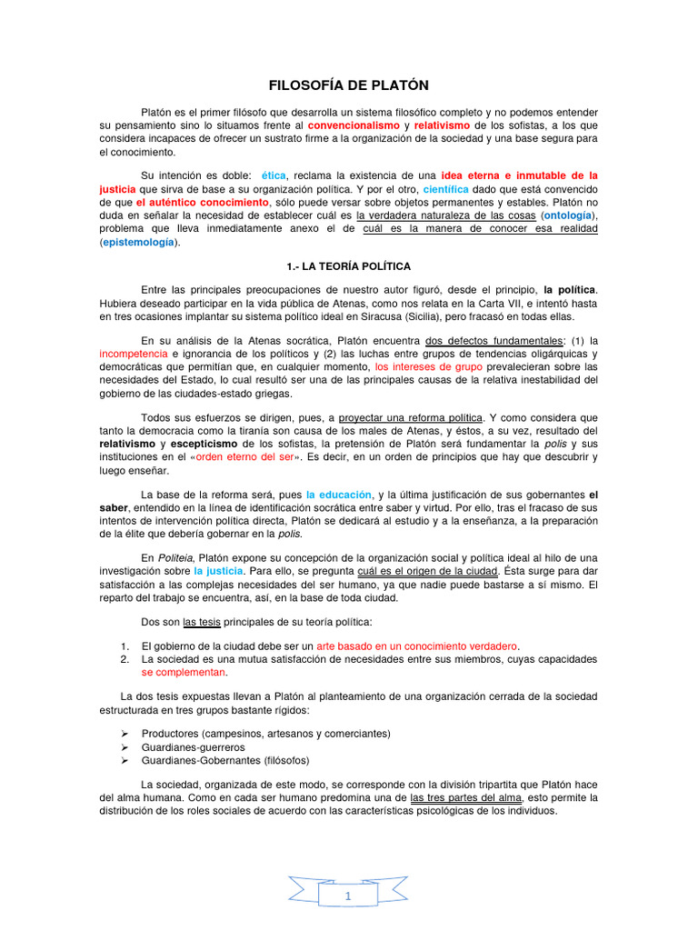 La Filosofía de Platón Resumen para El Examen | PDF | Platón | Conocimiento