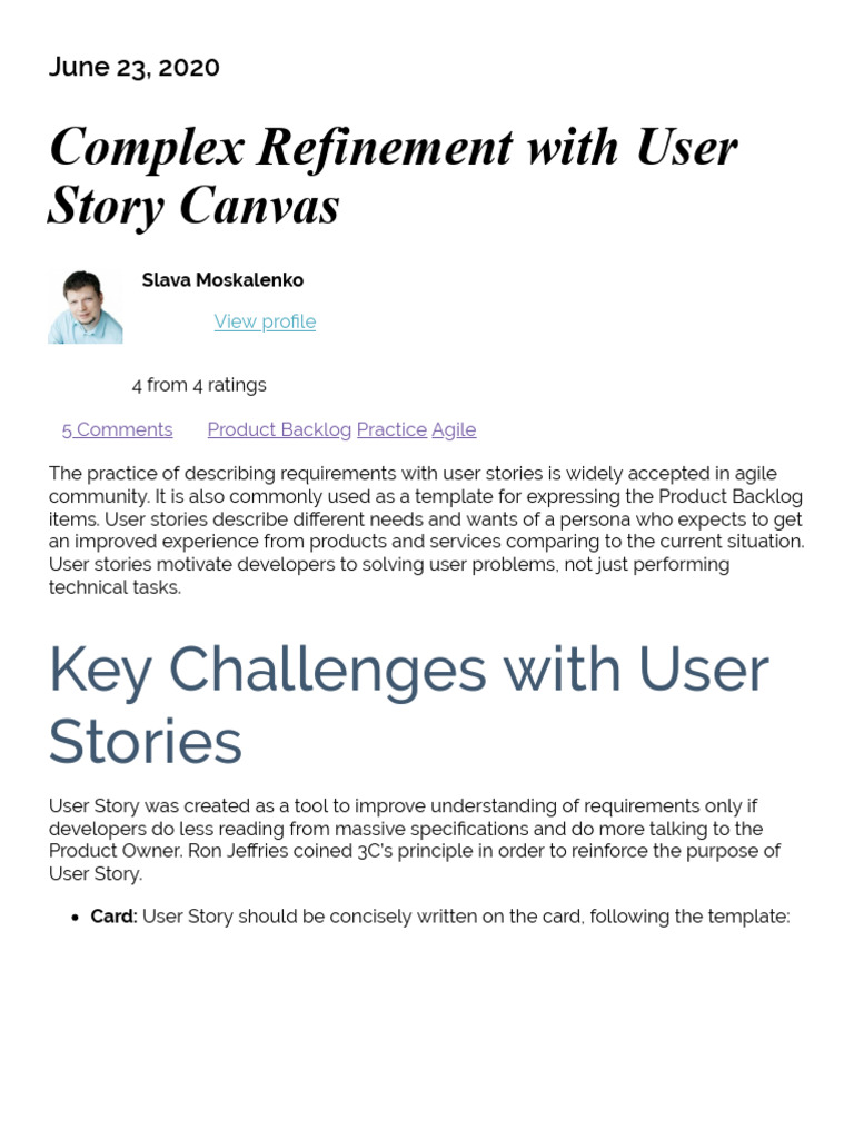 Complex User Story Refinement Guide | PDF