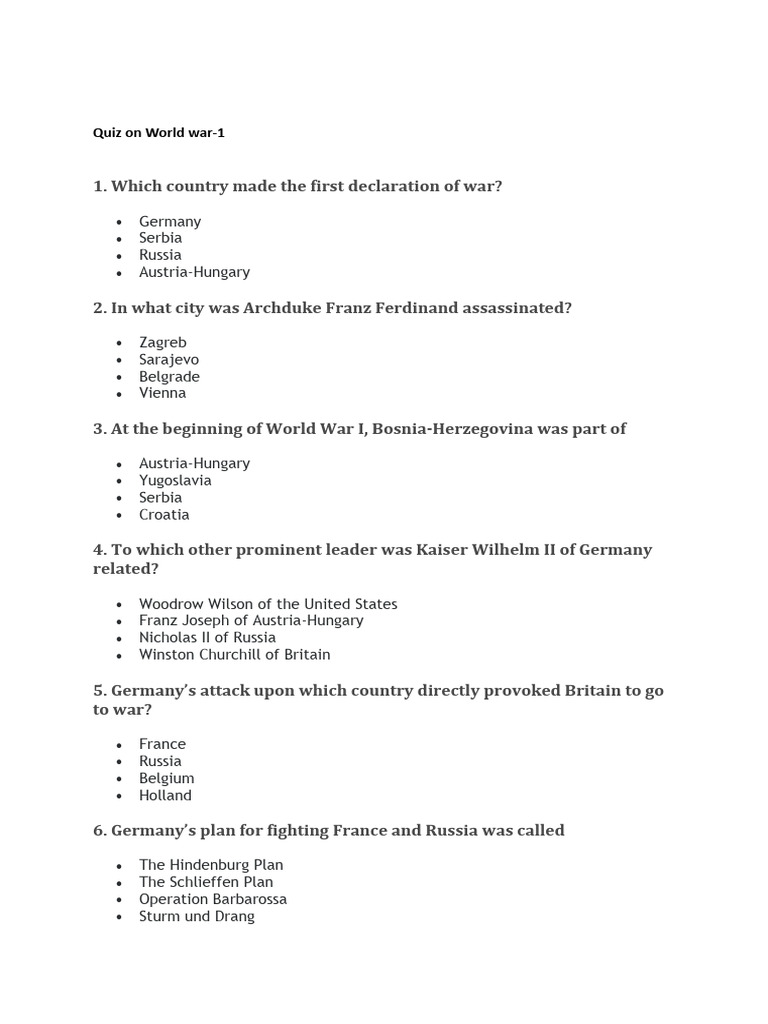 Quiz On World War | PDF