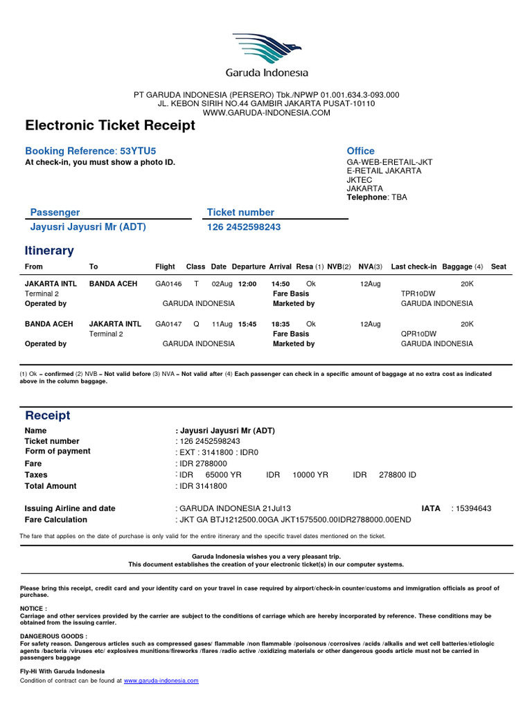 Your Electronic Ticket Receipt | PDF