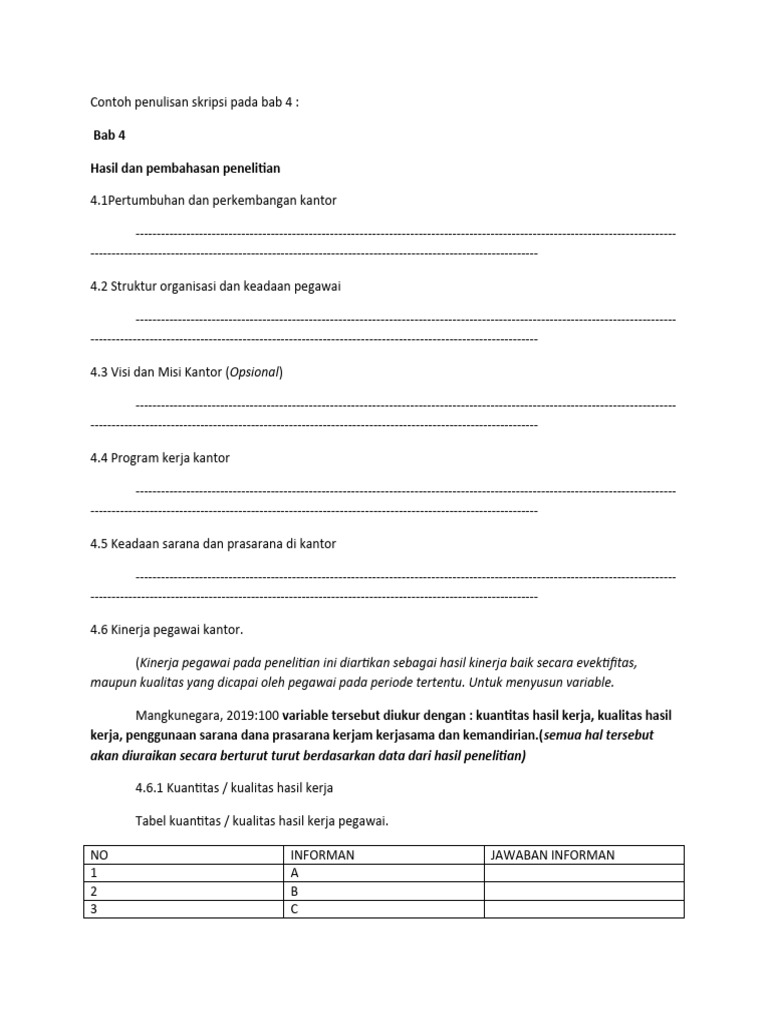 Contoh Penulisan Skripsi Pada Bab 4 | PDF