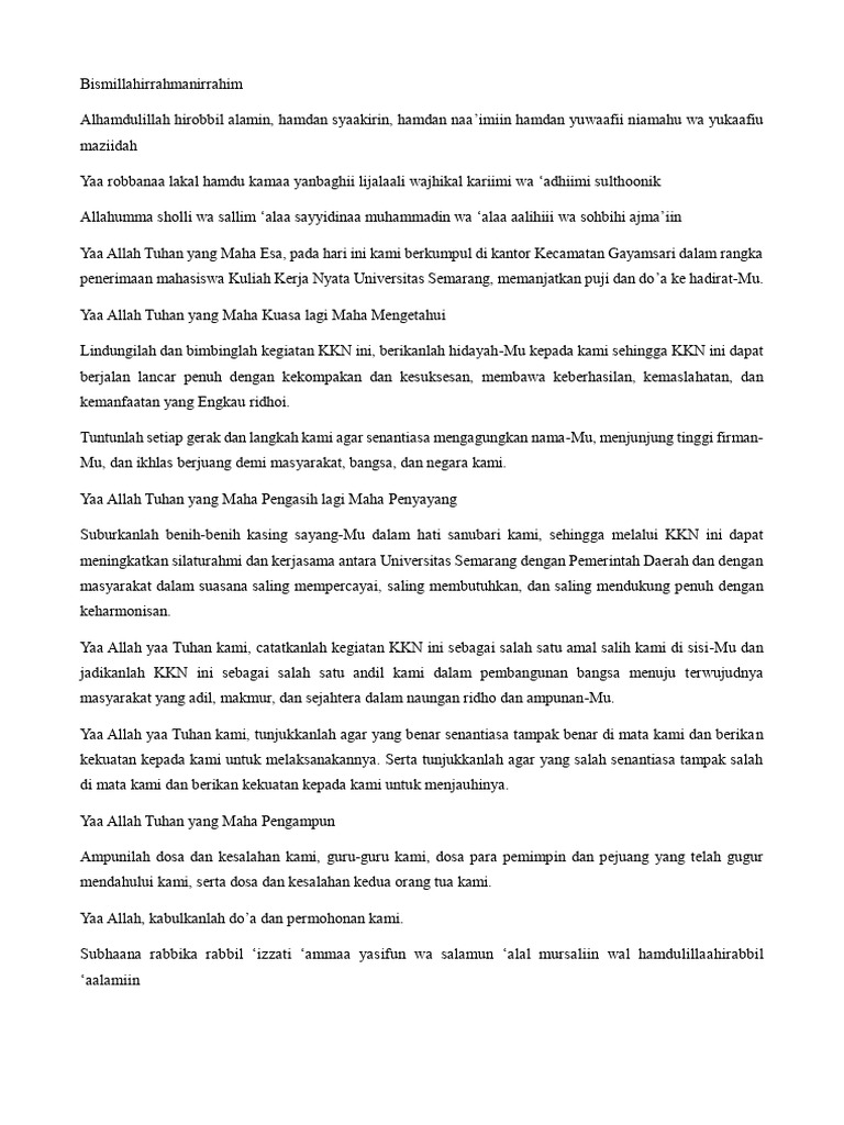 Teks Do'a Apel Penerimaan KKN | PDF