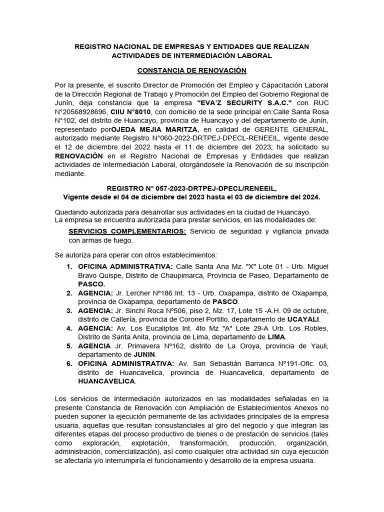 Evaz Security Sac Renovacion 2023 | PDF