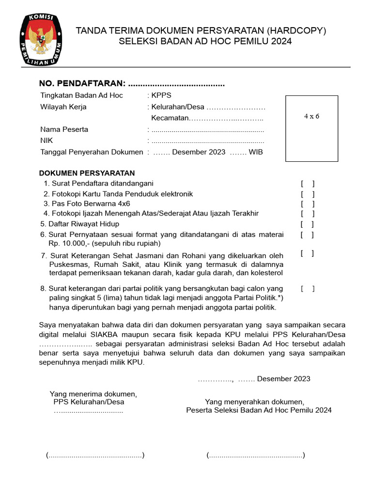 Tanda Terima Pendaftaran - Dokumen KPPS | PDF
