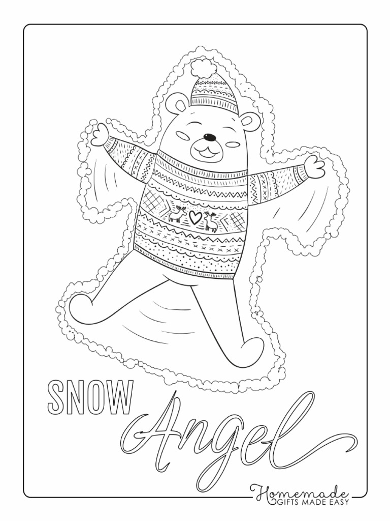 Winter Coloring Pages Bear Snow Angel | PDF