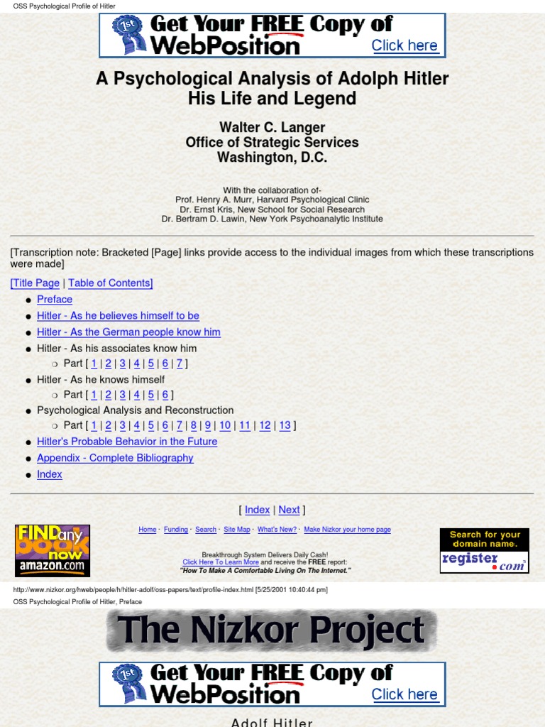 Psychology - Psychological Analysis of Hitler | PDF