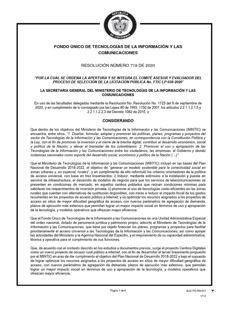 Resolucion de Apertura Ftic-Lp-038-2020 VF | PDF | Presupuesto ...