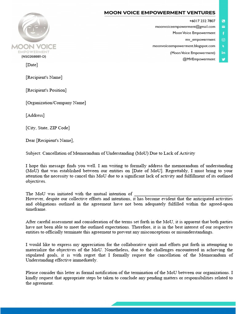 Cancellation of MOU-DRAFT | PDF