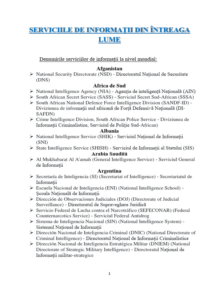 Global Intelligence Agencies Overview | PDF | Social Science