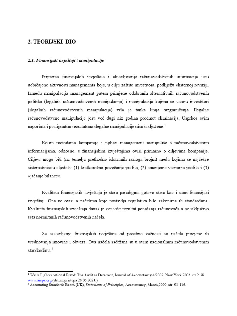 Teorijski Dio: 2.1. Finansijski Izvještaji I Manipulacije | PDF