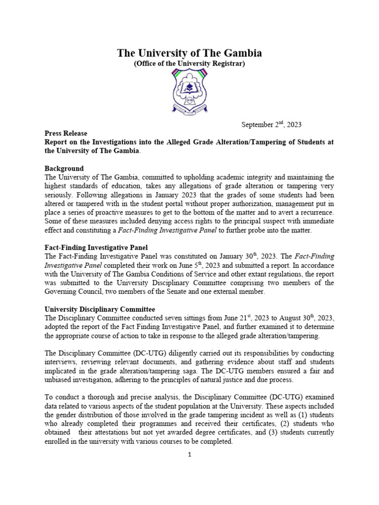 UTG Grade Tampering Investigation Report | PDF