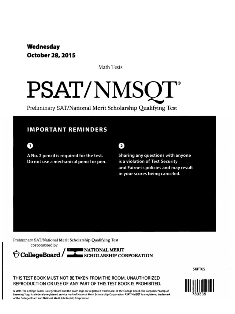 October 2015 PSAT Tests 10 28 2015 Math Tests | PDF | Psat/Nmsqt ...