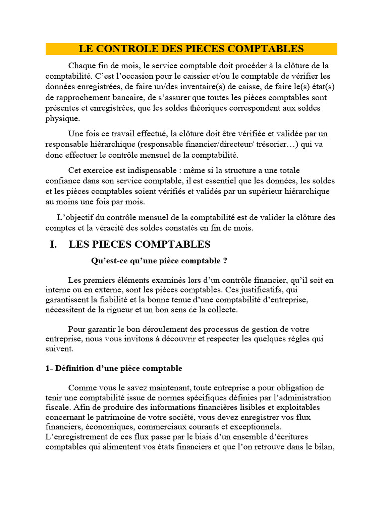 Contrôle des pièces comptables mensuel | PDF | Comptabilité | Facture