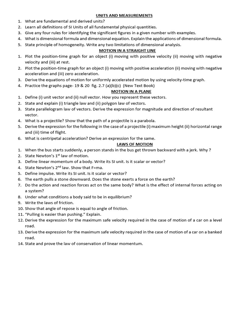 Class-XI IMP Questions 2023-24 | PDF