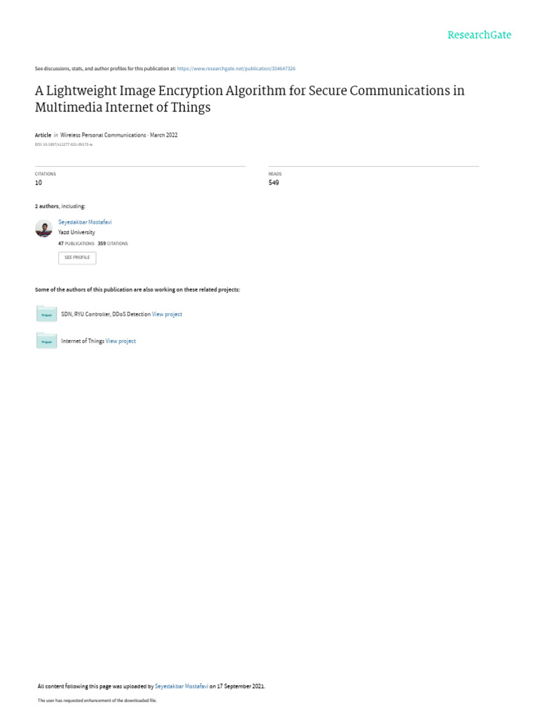 A Lightweight Image Encryption Algorithm For Secure Communications in Multimedia IOT | PDF ...