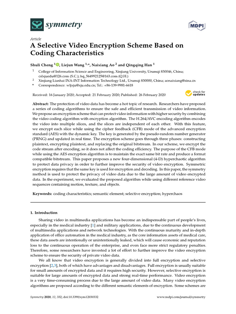 A Selective Video Encryption Scheme Based On Coding Characteristics | PDF