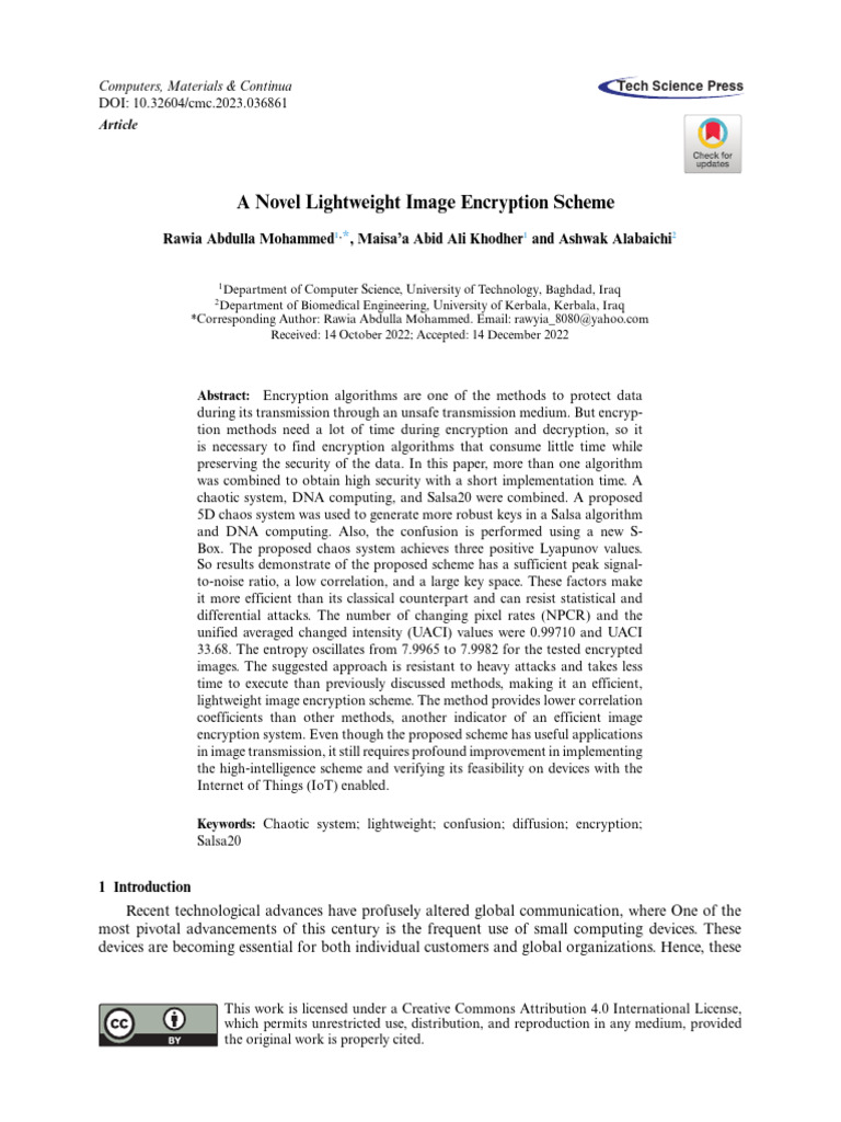 A Novel Lightweight Image Encryption Scheme | PDF | Cryptography | Chaos Theory
