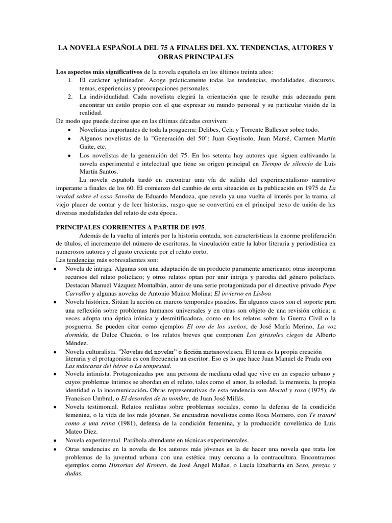 Tendencias de la novela española (75-XX) | PDF | Historia | Clásicos