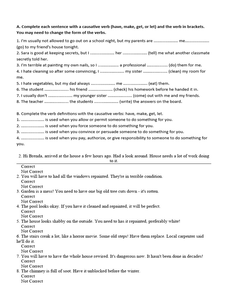 Causative Verbs Practice Exercises | PDF | Home & Garden
