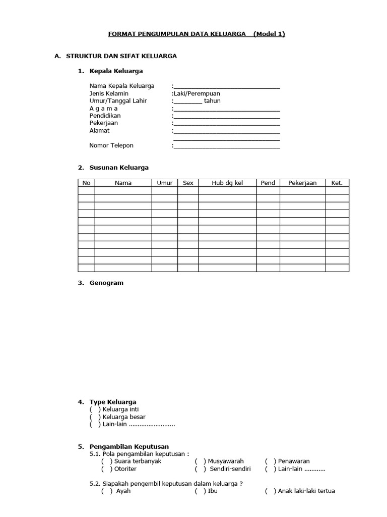 Format Pengumpulan Data Keluarga | PDF | Kesehatan Holistik