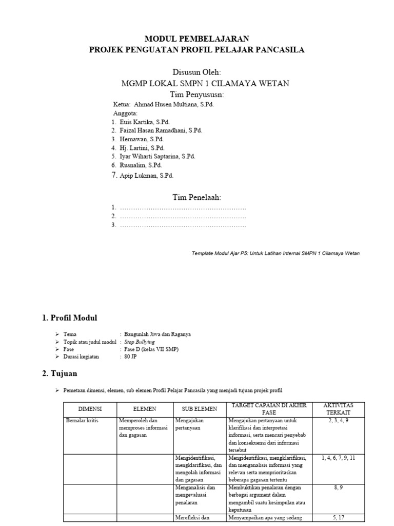 Modul Projek P5 Stop Bullying - Group 3 | PDF