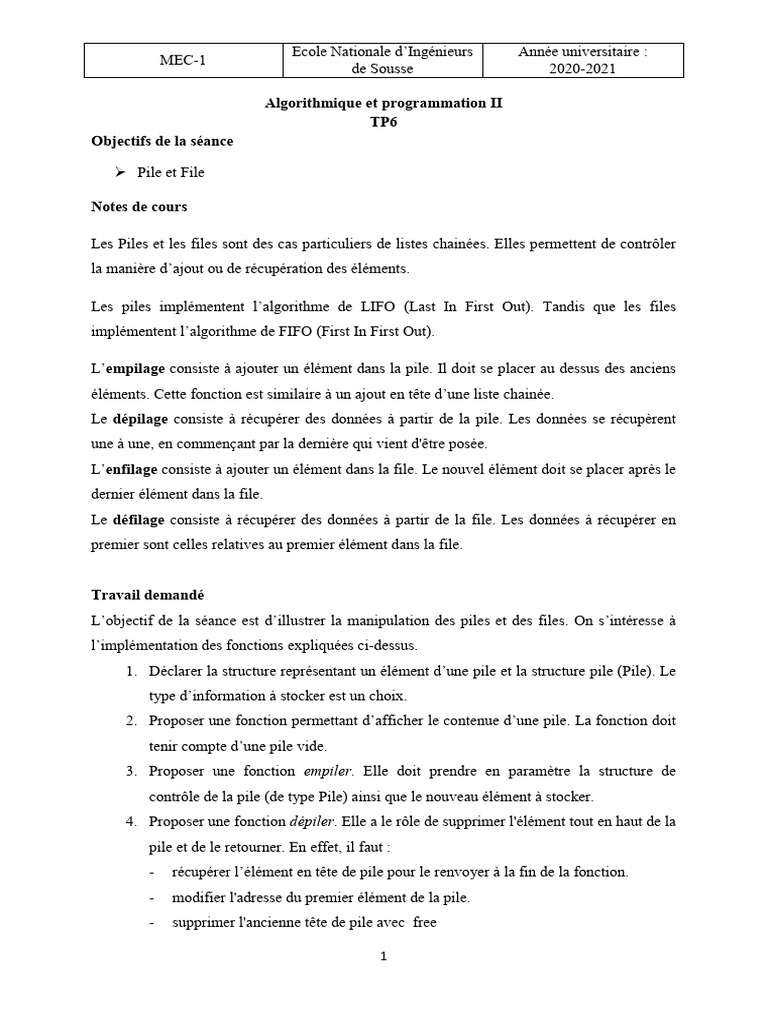 TP6-Mec-Algorithmique Et Programmation II | PDF