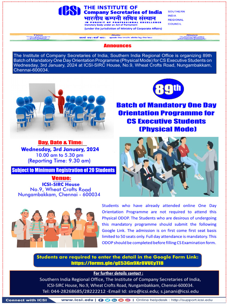 Batch of Mandatory One Day Orientation Programme For CS Executive ...