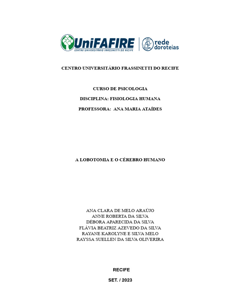 Atividade de Fisiologia - Lobotomia e o Cã©rebro | PDF | Cérebro | Sistema nervoso central