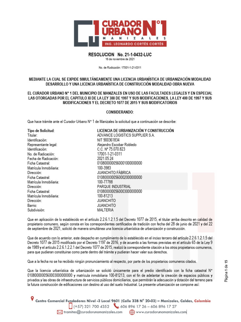 Ejemplo Curaduria Resolucion Urb y Cons | PDF | Hogar, jardinería y ...