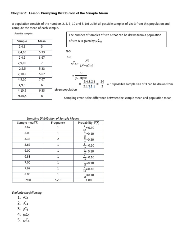 Sampling Distribution of Sample Means | PDF