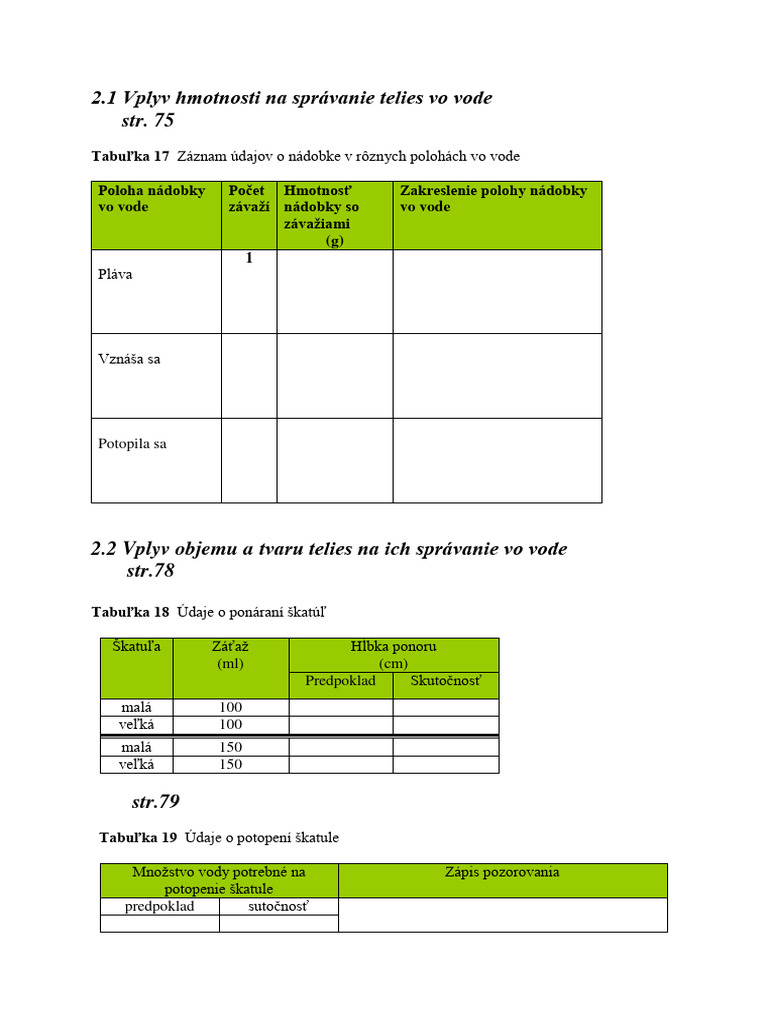 2.1 Vplyv Hmotnosti Na Správanie Telies Vo Vode Str. 75 | PDF