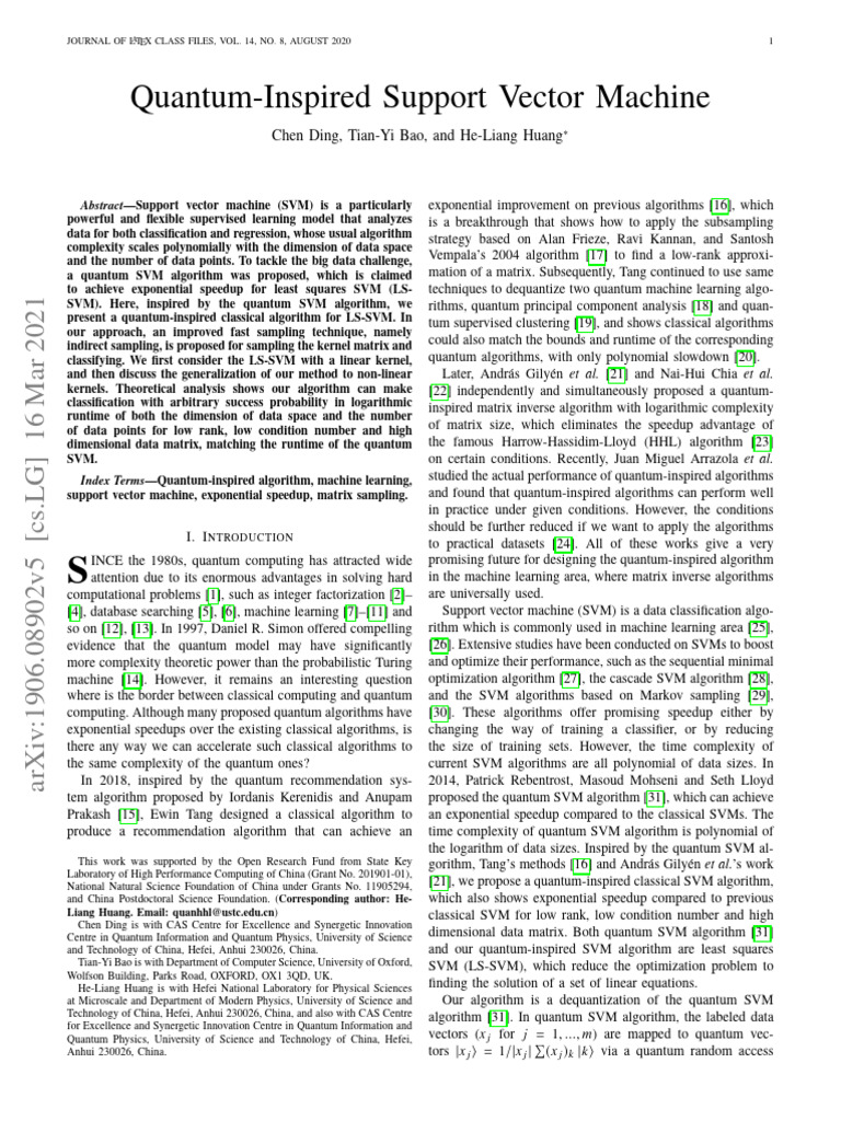 Quantum-Inspired Support Vector Machine: Chen Ding, Tian-Yi Bao, and He ...