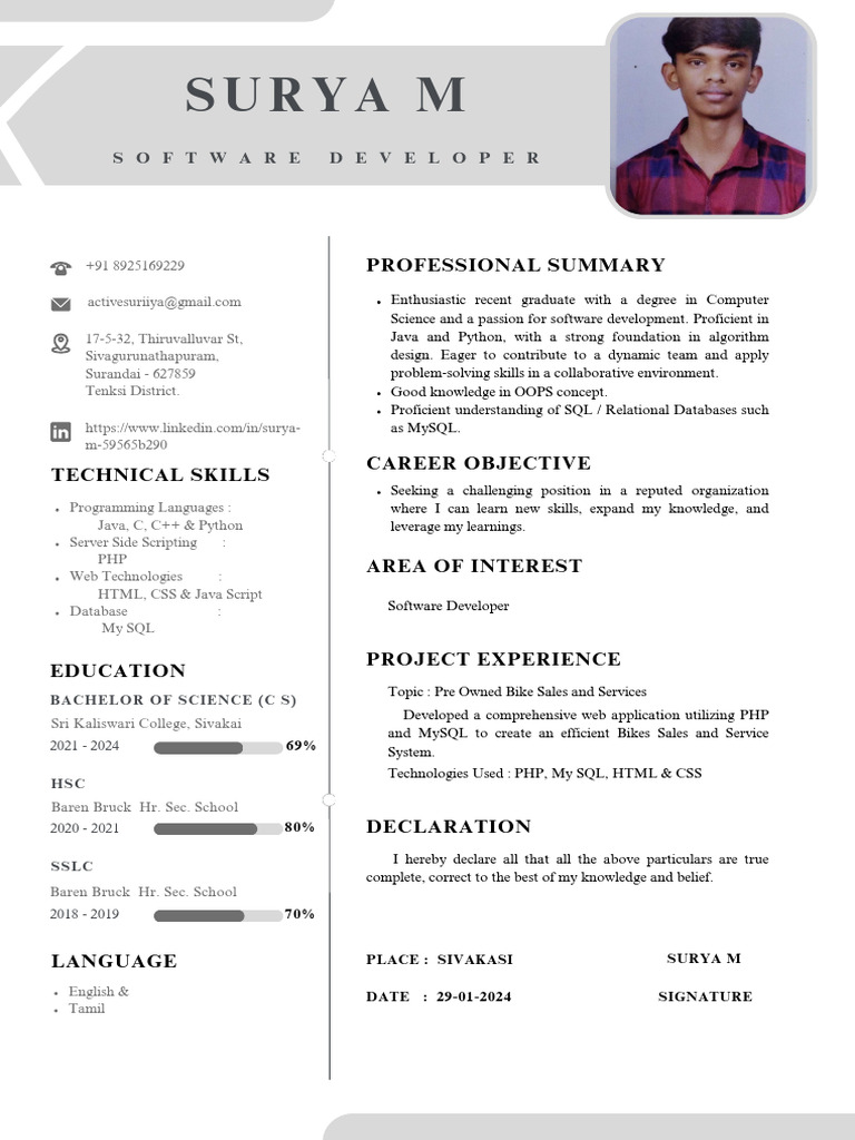 Surya CV | PDF | My Sql | Php