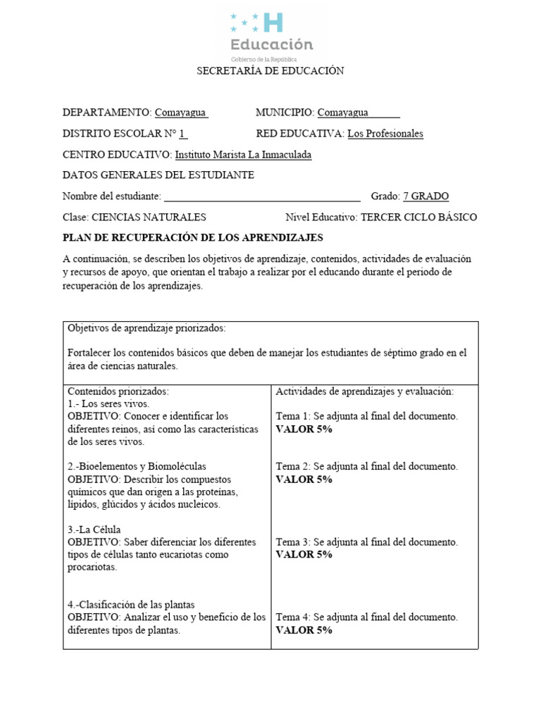 7mogracoCCNN - Plan de Reforzamiento y Recuperación | PDF