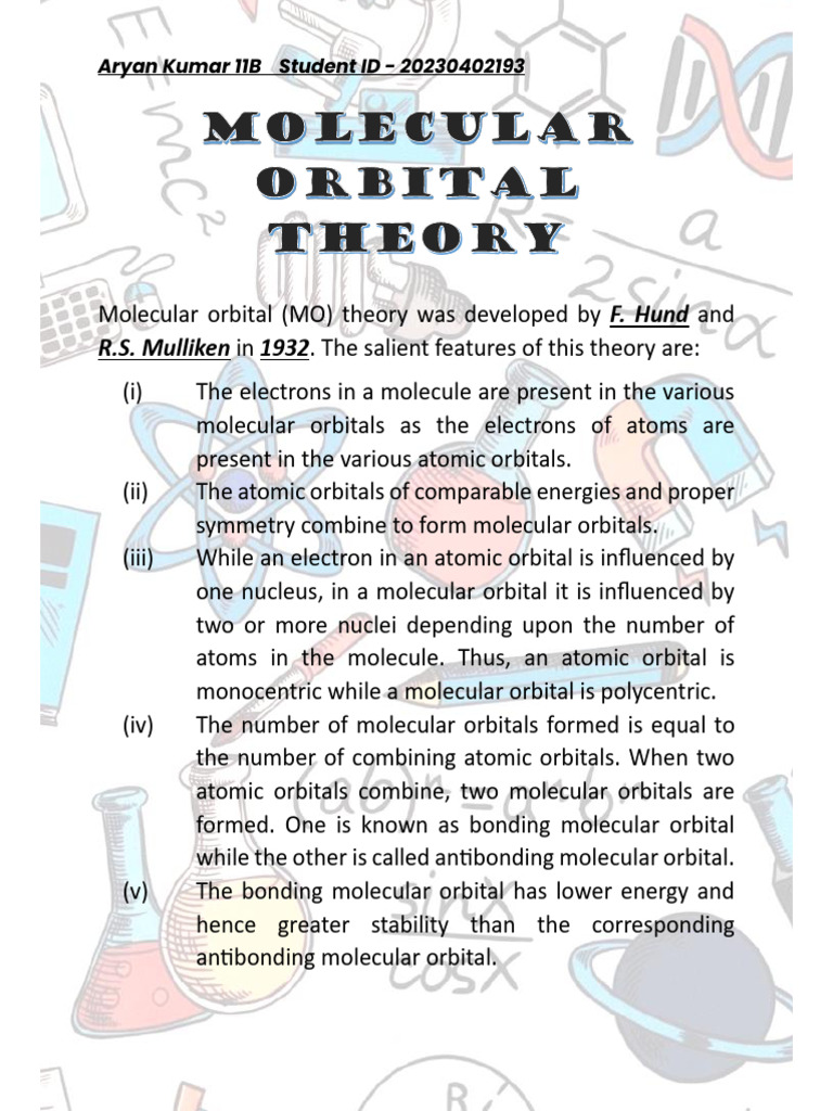 Molecular Orbital Theory | PDF | Molecular Orbital | Chemical Bond